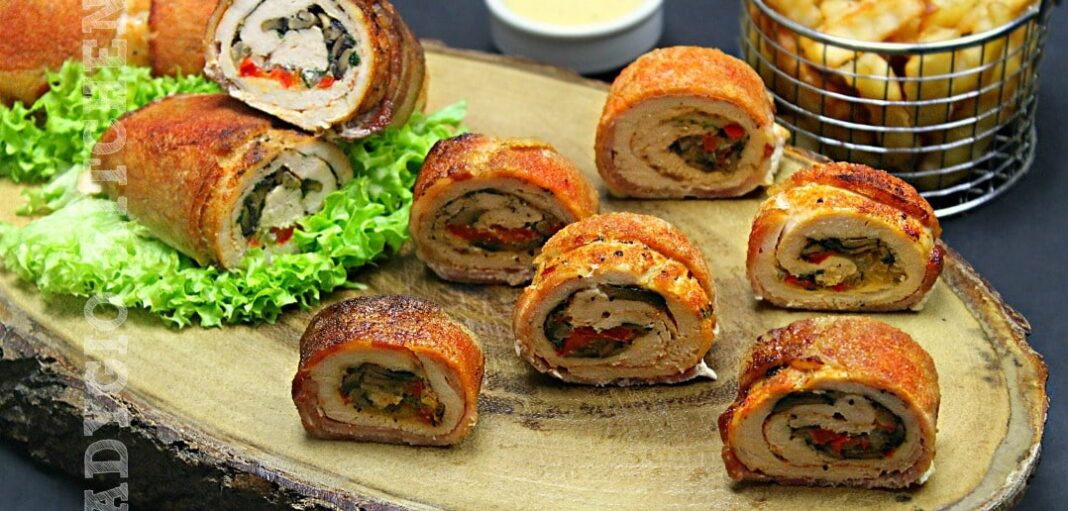 Rulada de pui cu ciuperci invelita in bacon - Adygio Kitchen